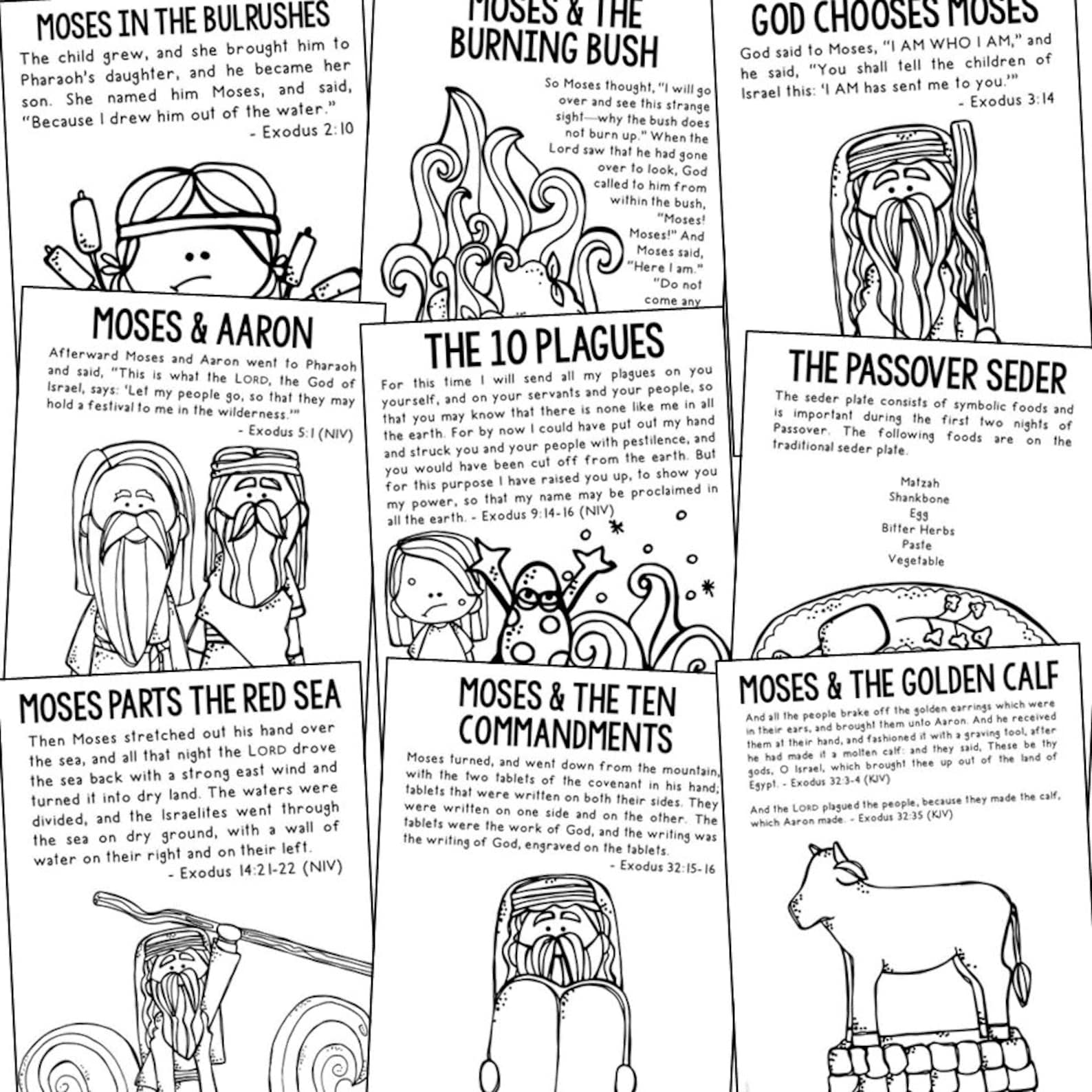 MOSES Bible Story Coloring Page Activity Sunday School Lesson Plan ...