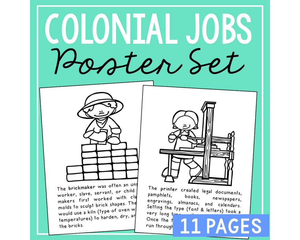 Colonial Jobs Poster Set for Kids | Homeschool Social Studies Study ...