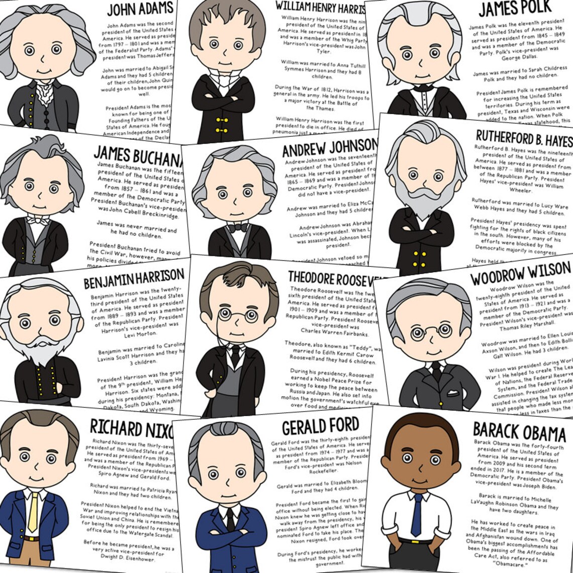 US PRESIDENTS Color Posters Bulletin Board Classroom Decor President's ...