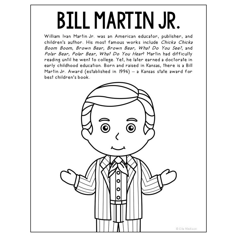 Famous Authors Coloring Pages | Language Arts Classroom Library Decor ...
