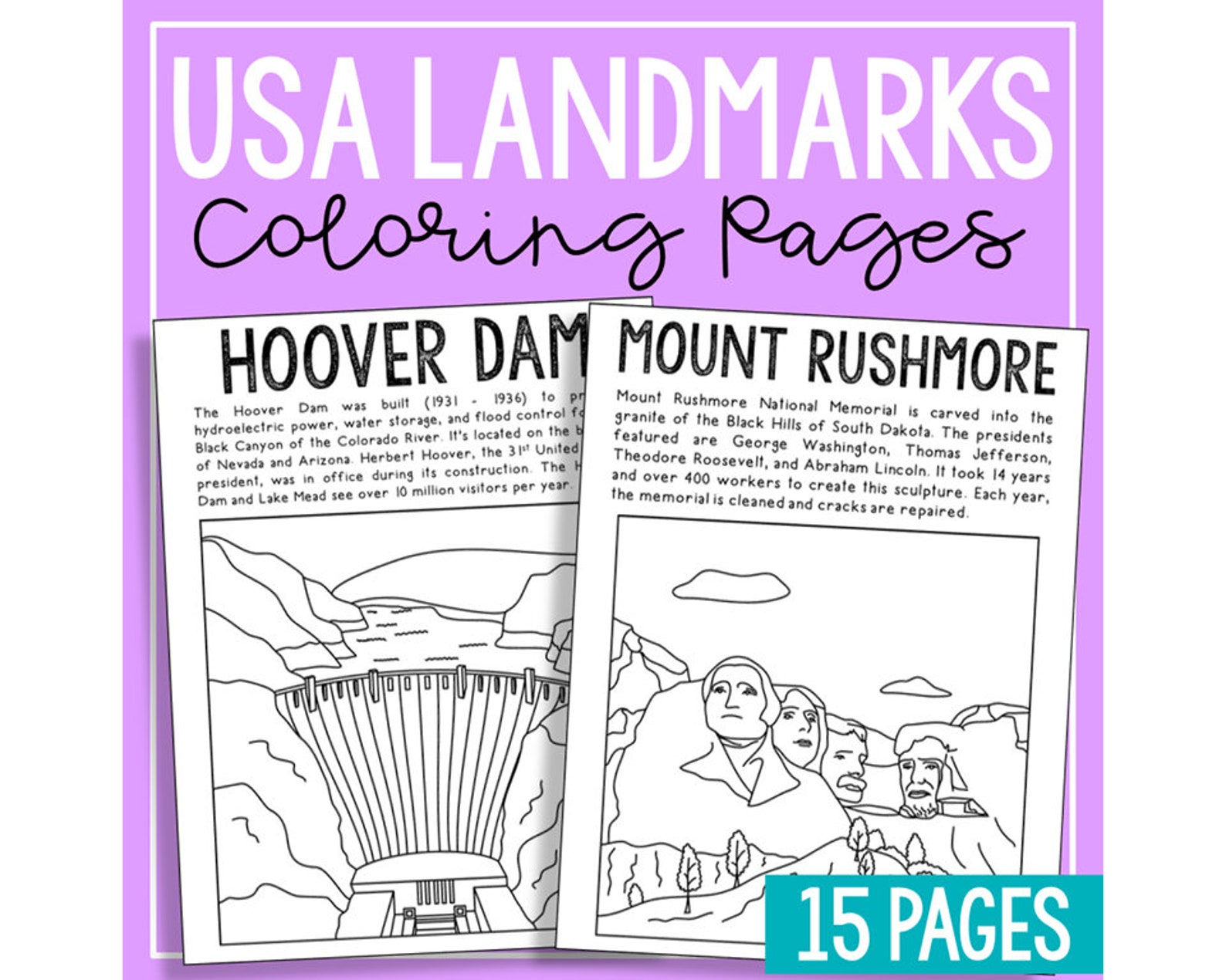 USA Landmarks Coloring Pages for Kids | Homeschool Geography Social ...