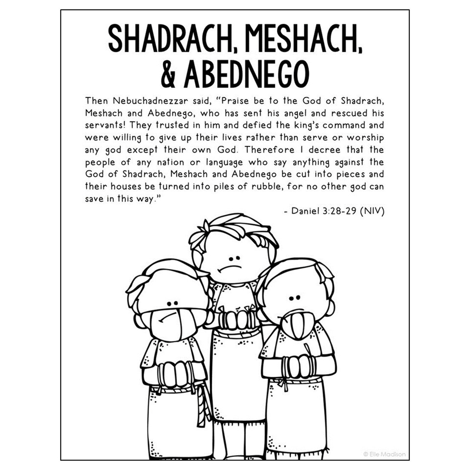 SHADRACH, MESHACH, & ABEDNEGO Bible Story Coloring Page Activity ...