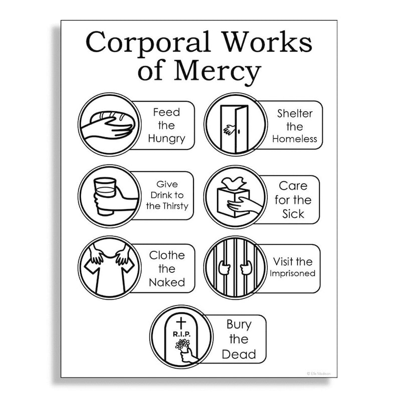 CORPORAL WORKS of MERCY Catholic Coloring Page and Poster - Etsy