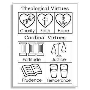 THEOLOGICAL and CARDINAL VIRTUES Catholic Coloring Page Activity ...