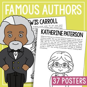 FAMOUS AUTHORS Coloring Pages Activity | Classroom Bulletin Board Decor ...