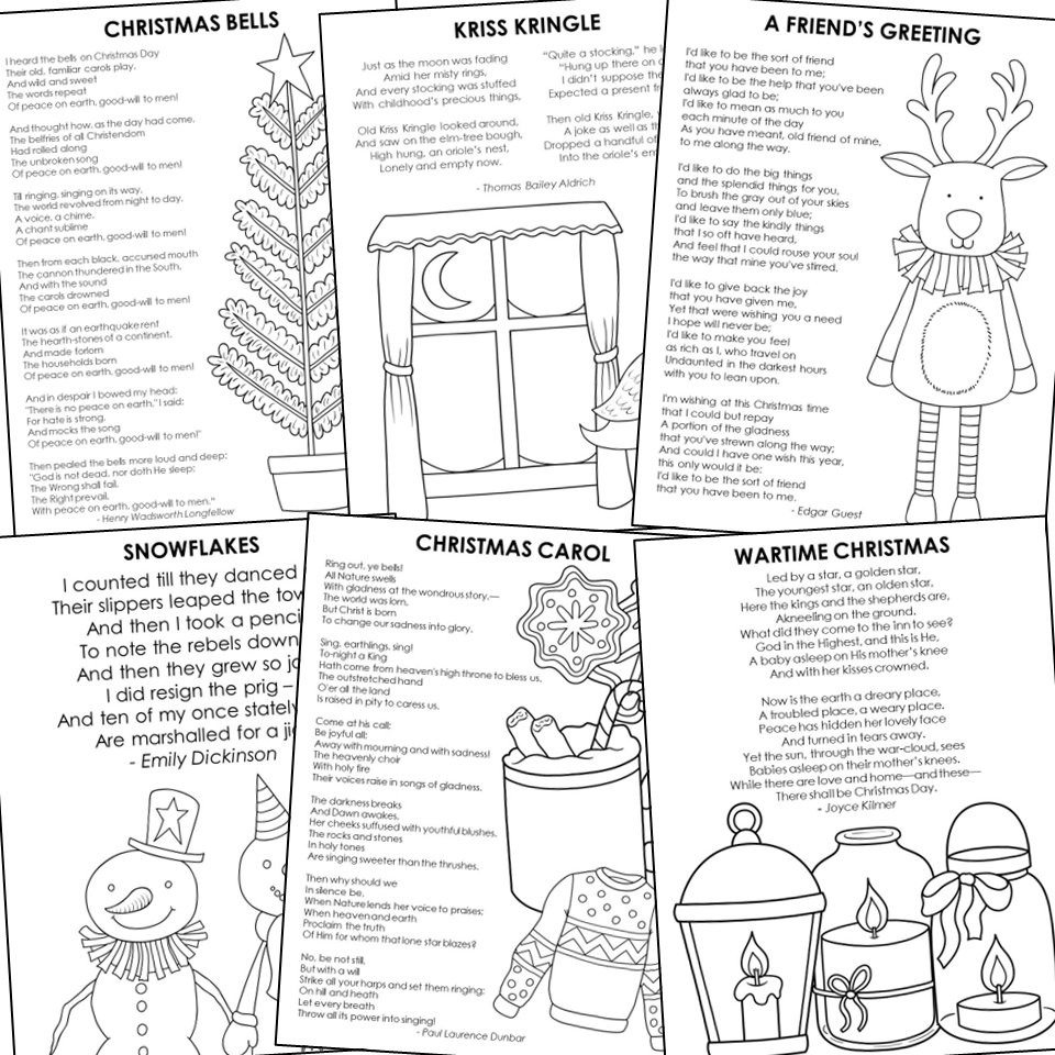 Christmas Poems for Kids Coloring Pages | Homeschool Holiday Unit Study ...