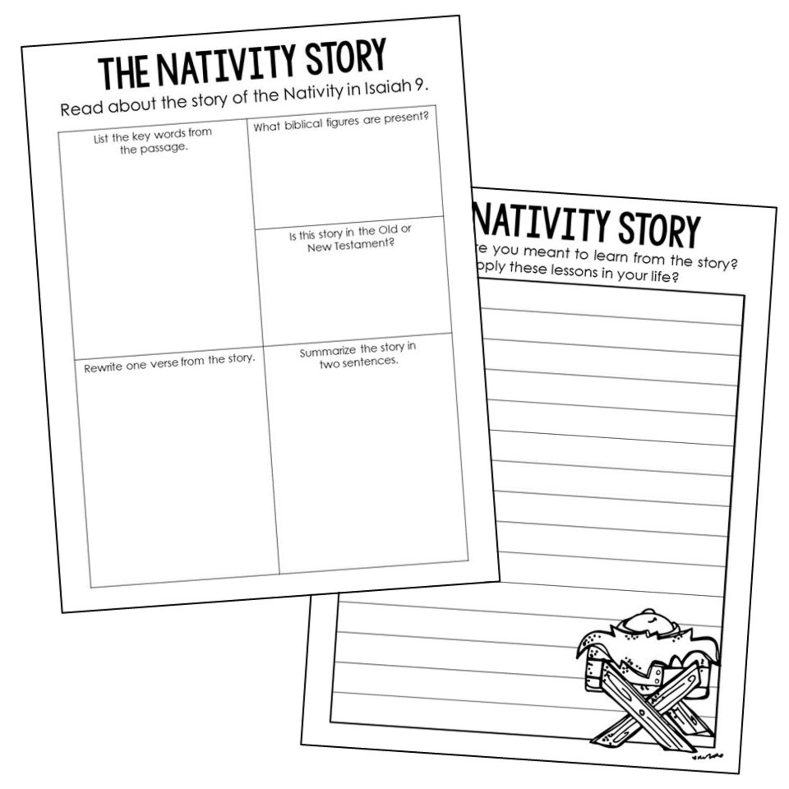 THE NATIVITY STORY Bible Story Coloring Page Activity Poster Sunday ...
