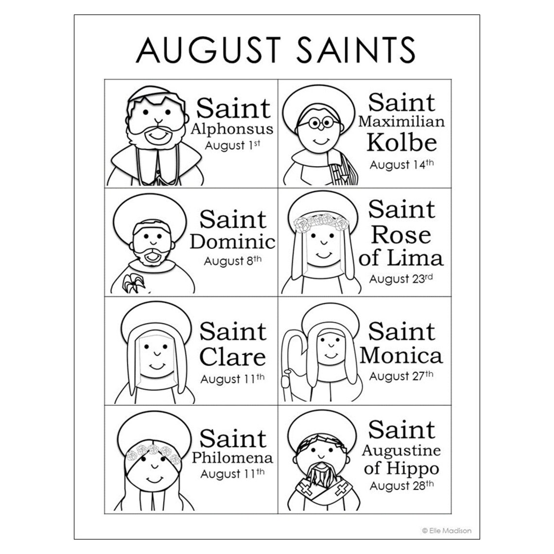 CATHOLIC SAINTS of the MONTH Coloring Pages Lesson Activity | Etsy Canada