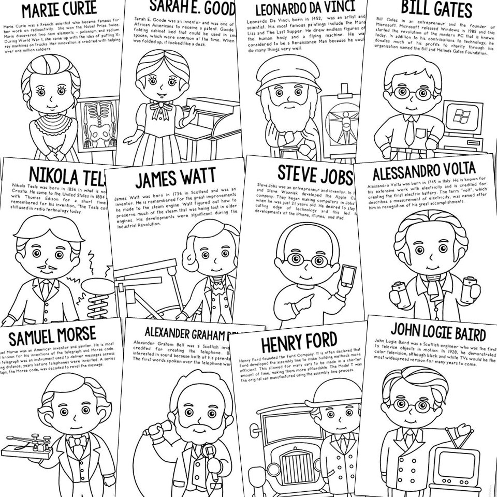 FAMOUS INVENTORS Coloring Page Activities for Kids | Homeschool Science ...