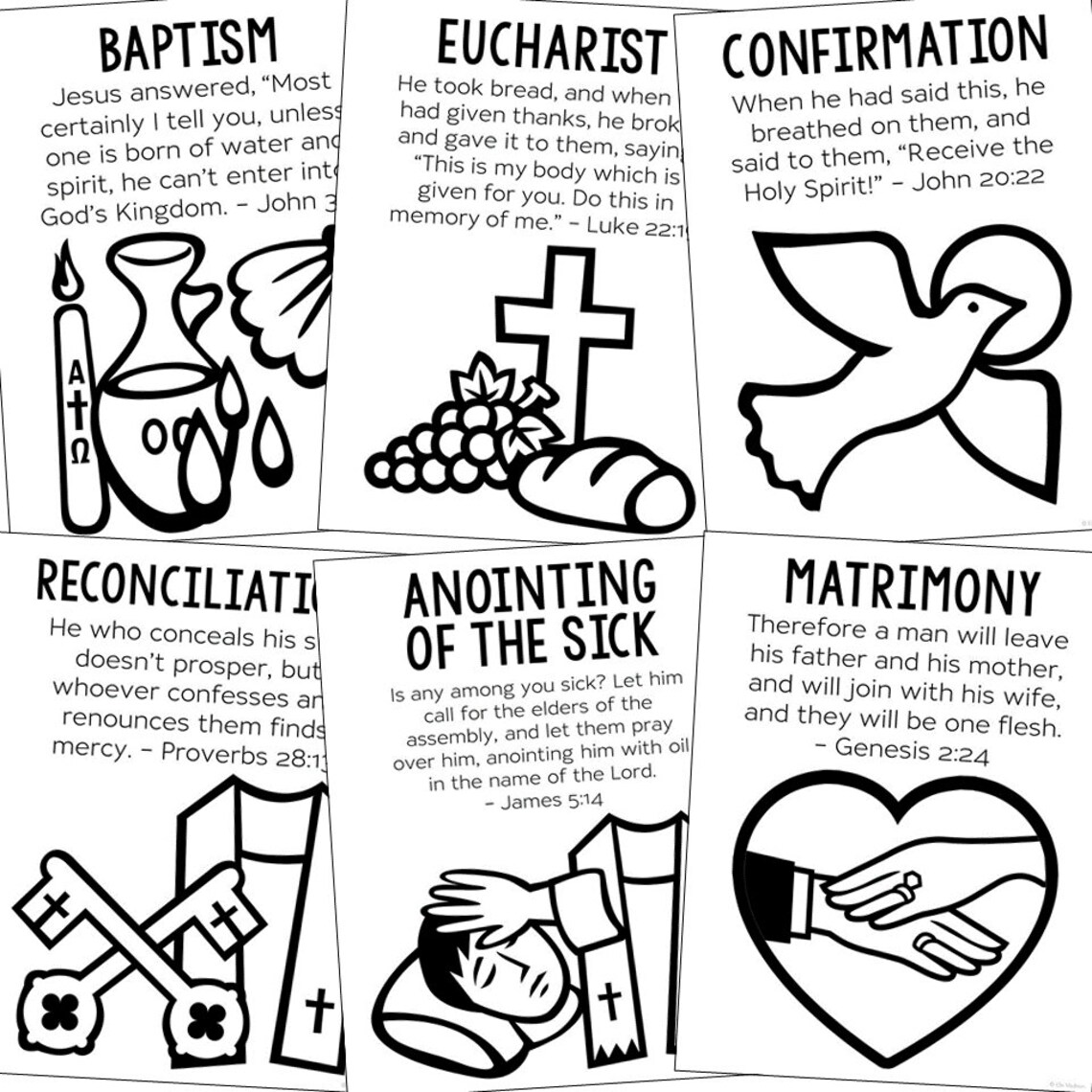 Seven Sacraments for Kids Catholic Poster & Coloring Page Homeschool ...