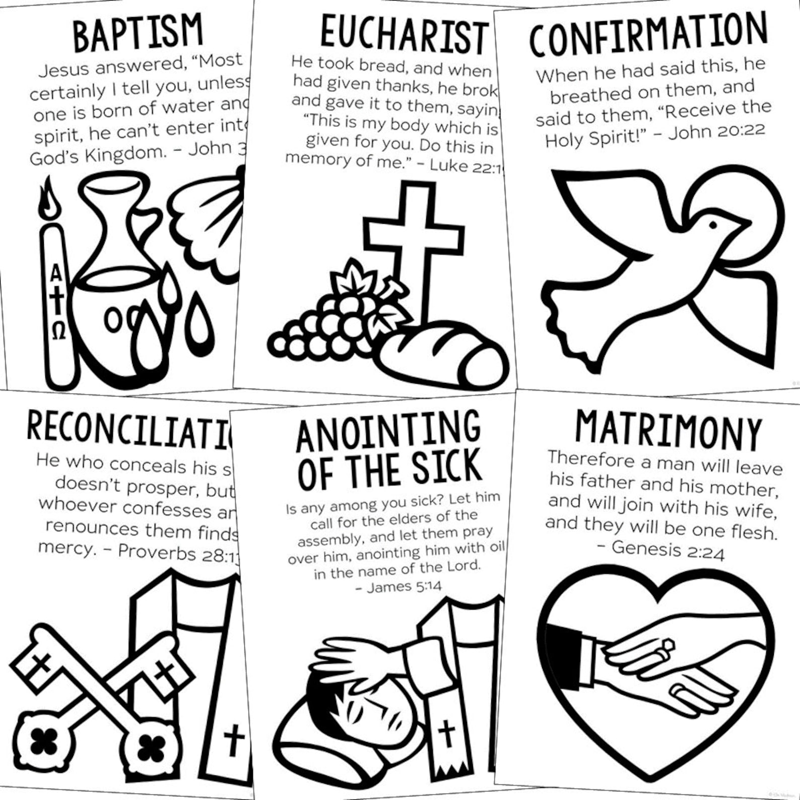 SEVEN SACRAMENTS for Kids Catholic Poster Coloring Page - Etsy
