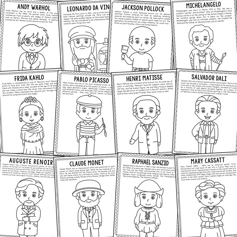 FAMOUS ARTISTS Coloring Page and Posters Art Classroom - Etsy
