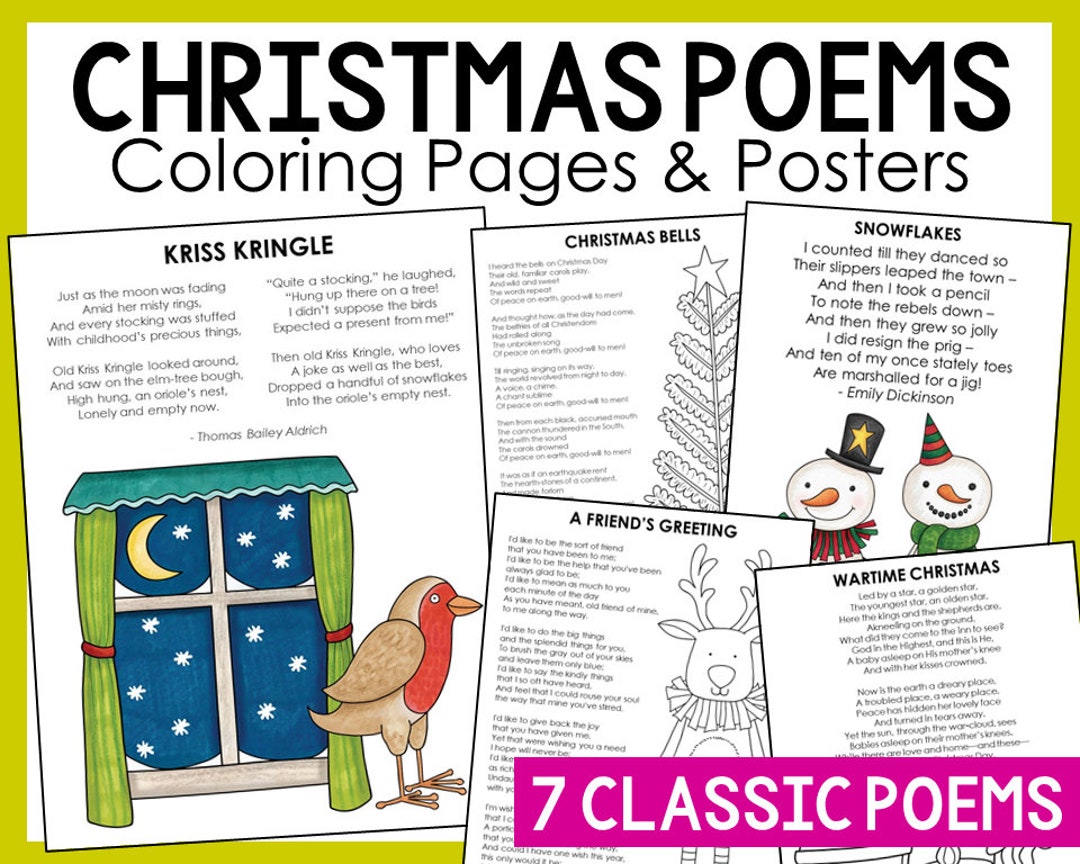 CHRISTMAS POEMS for Kids and Teens Coloring Pages and Posters - Etsy