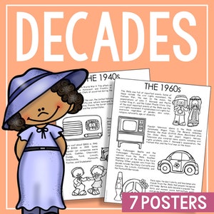 DECADES HISTORY Social Studies Activity Bulletin Board Decor Posters ...