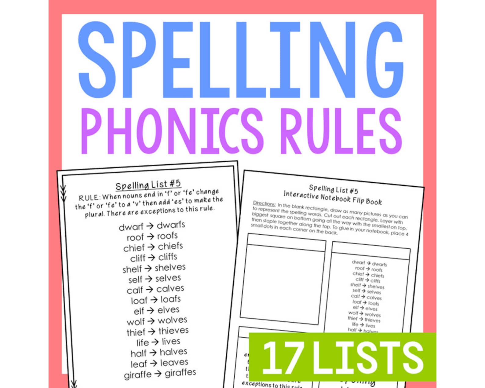 PHONICS RULES 17 Spelling Lists Interactive Notebook Activities ...