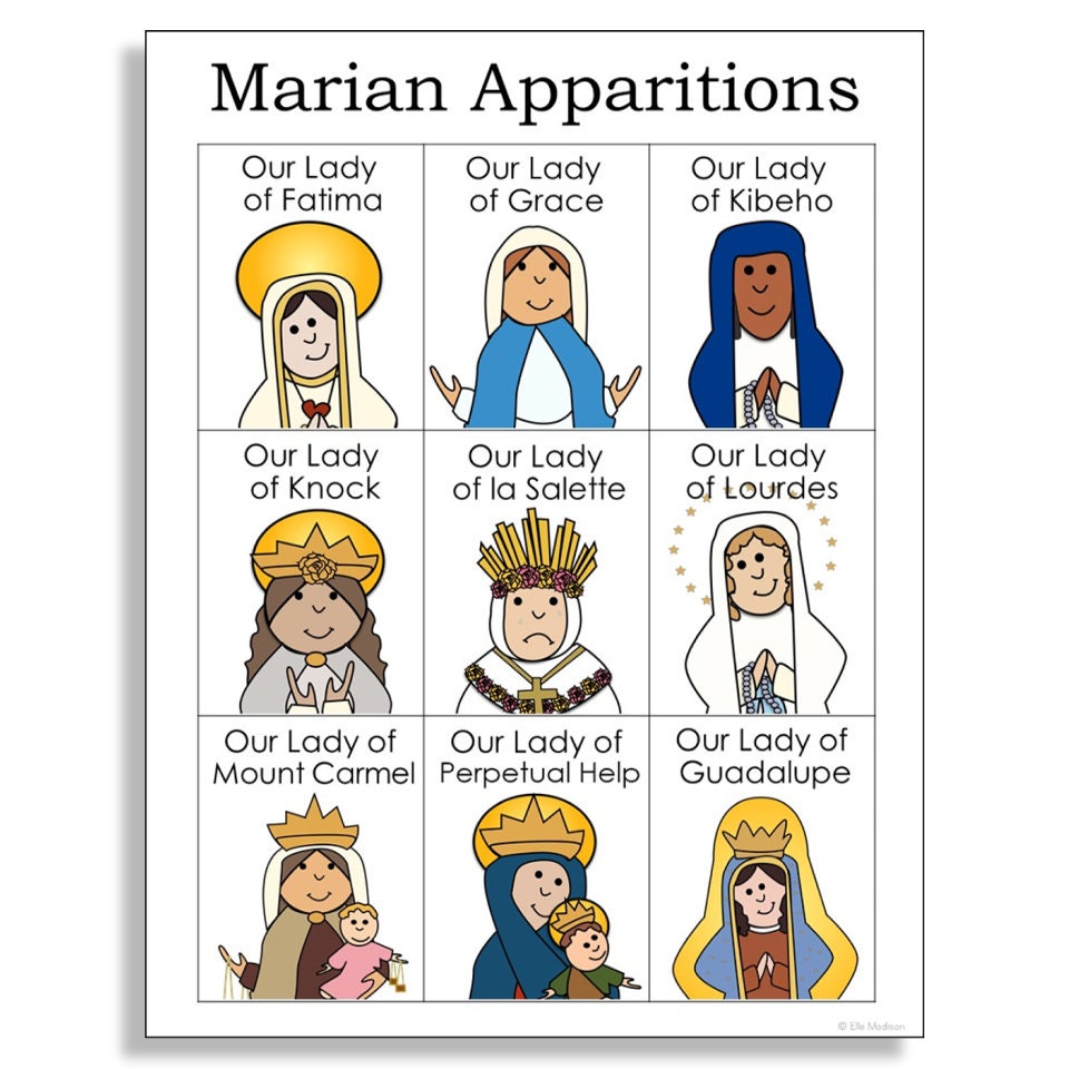 BLESSED VIRGIN Mary Marian Apparitions Coloring Page Activity Catholic Bulletin Board Poster ...