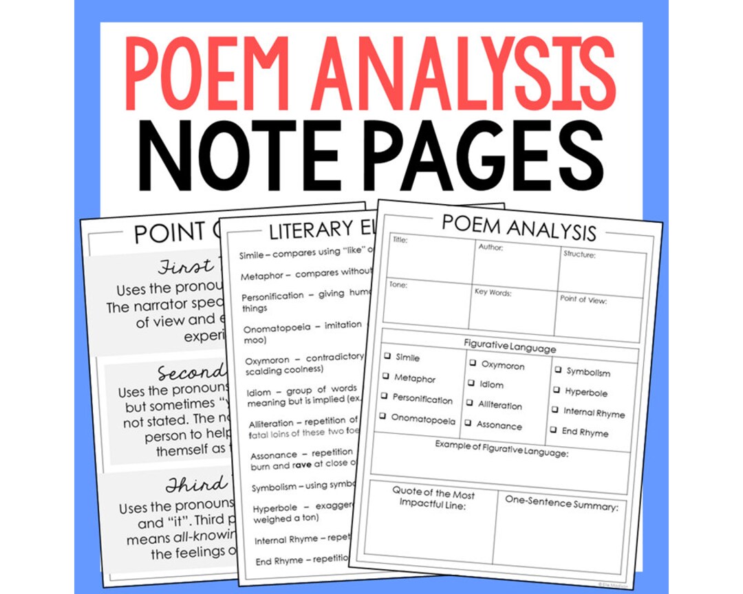 POEM ANALYSIS Note Pages Activity Worksheets Printables | Creative ...