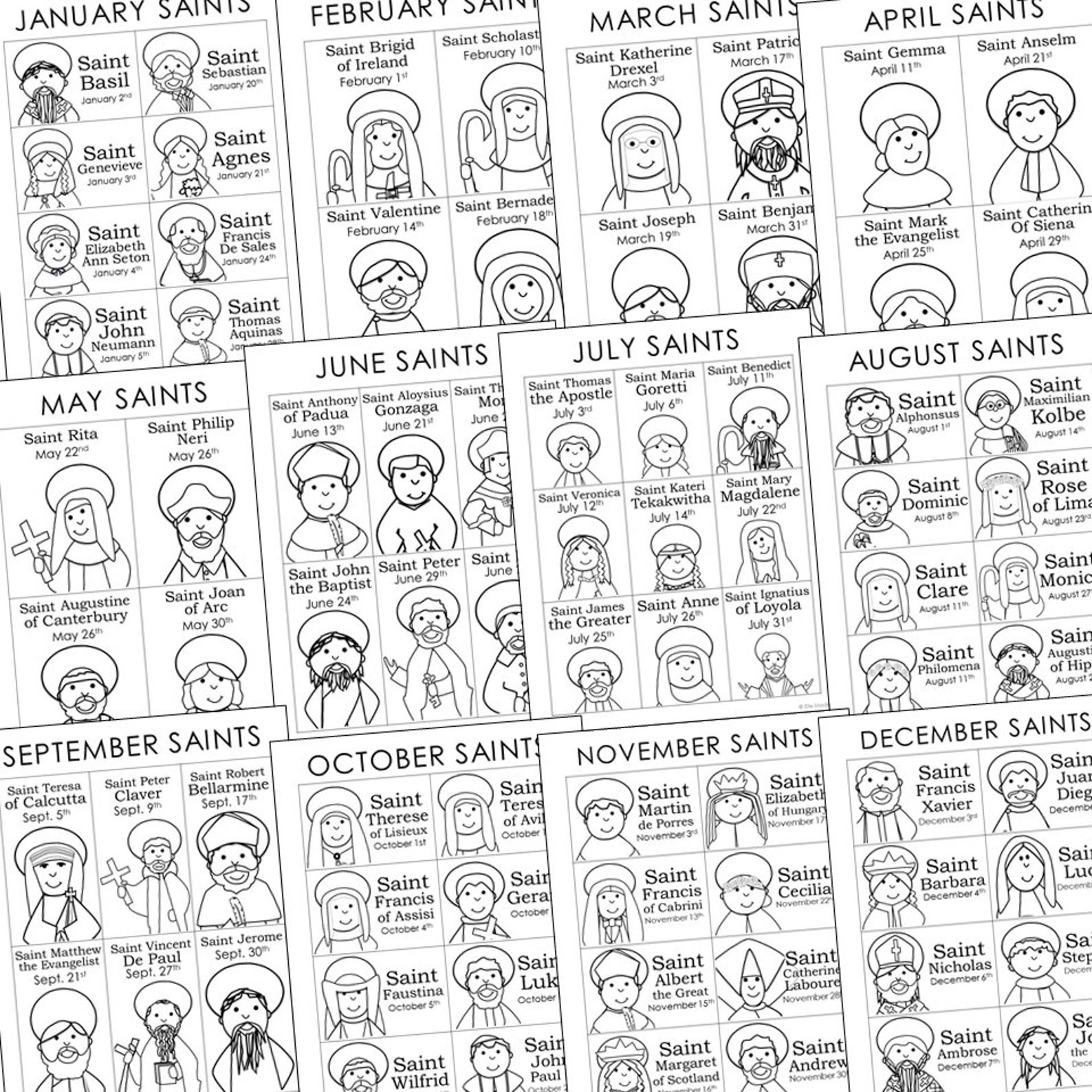 CATHOLIC SAINTS of the MONTH Coloring Pages All Saints Day - Etsy Canada