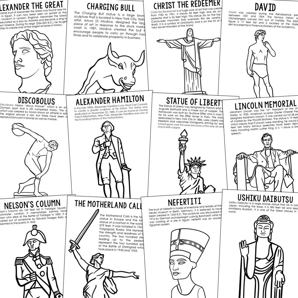FAMOUS STATUES World Landmarks Social Studies Activity Printables ...