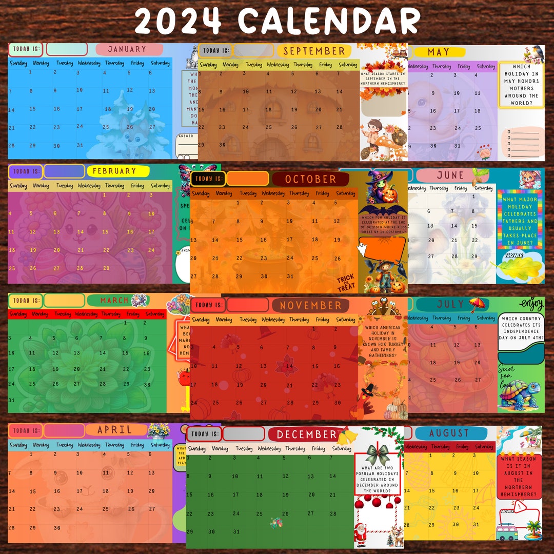 Printable Kids Calendars, 2024 Calendars, Editable Calendar, Fillable ...
