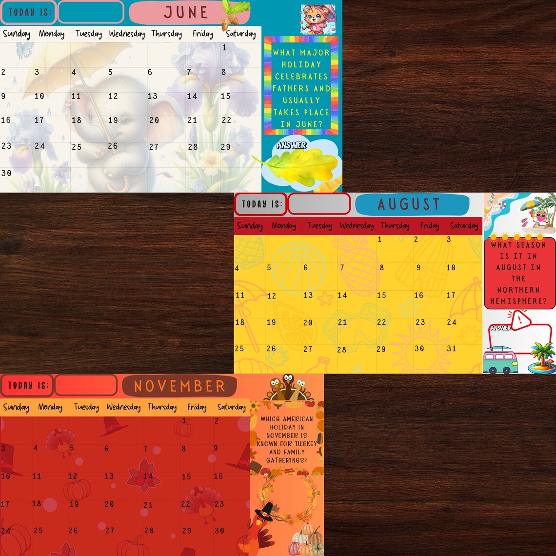 Printable Kids Calendars, 2024 Calendars, Editable Calendar, Fillable ...
