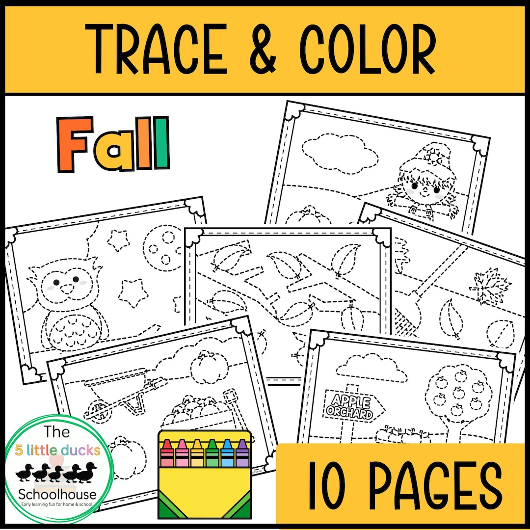 Fall Picture Scene Trace and Color | Fine Motor Tracing, Handwriting ...