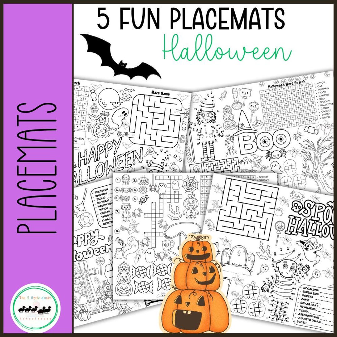Spooky Fun Halloween Activity Placemats | Set of 5 Fun Table Games for ...