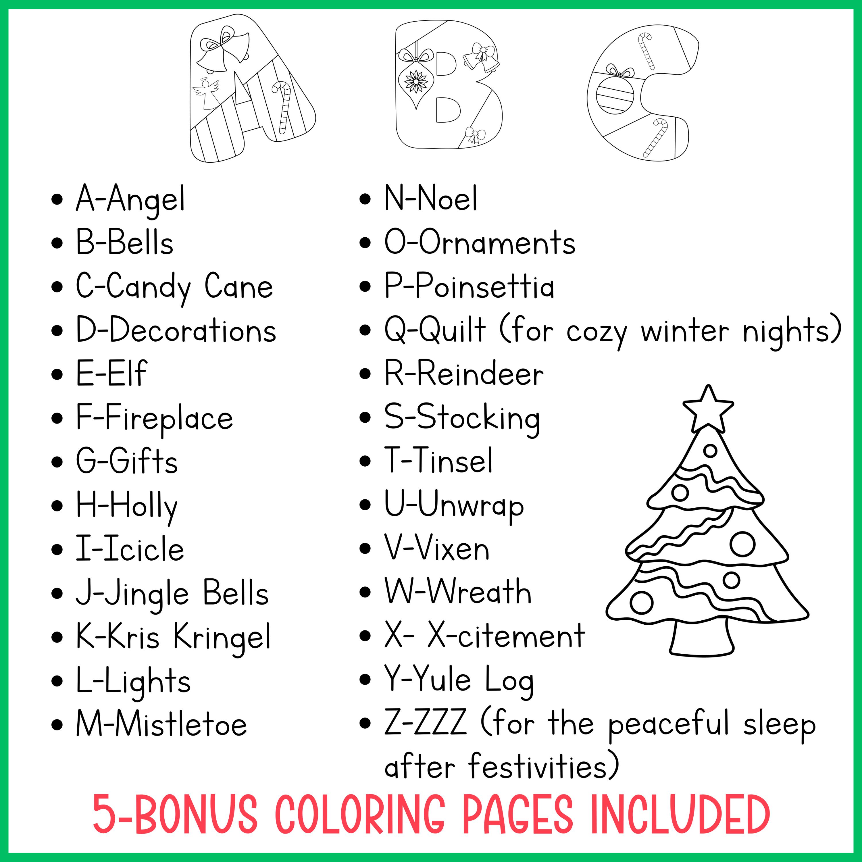 ABC Christmas Coloring Pages | Vocabulary | Fun Activities | Bonus ...