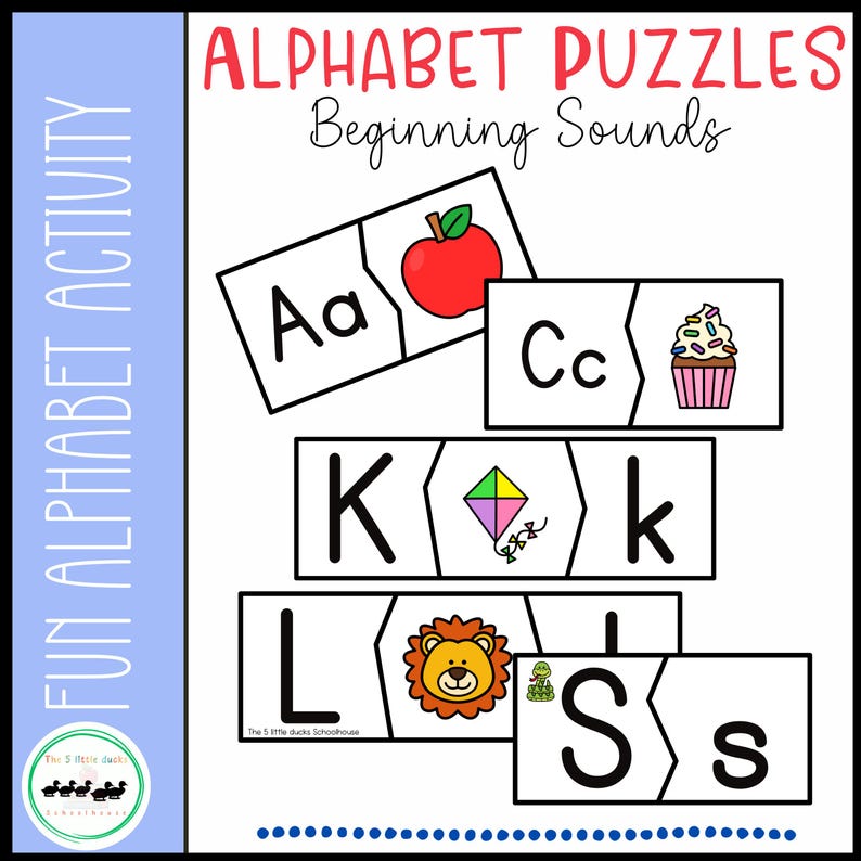 Printable Alphabet Beginning Sounds Matching Puzzles for Preschool and ...