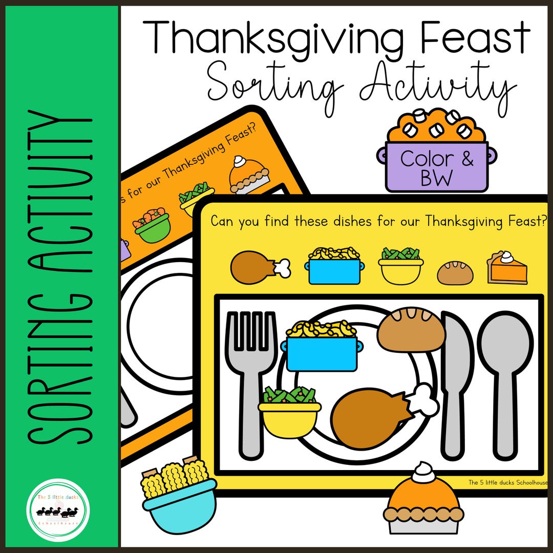 Thanksgiving Food Sorting Mats for Kids | Fun & Educational Activity ...