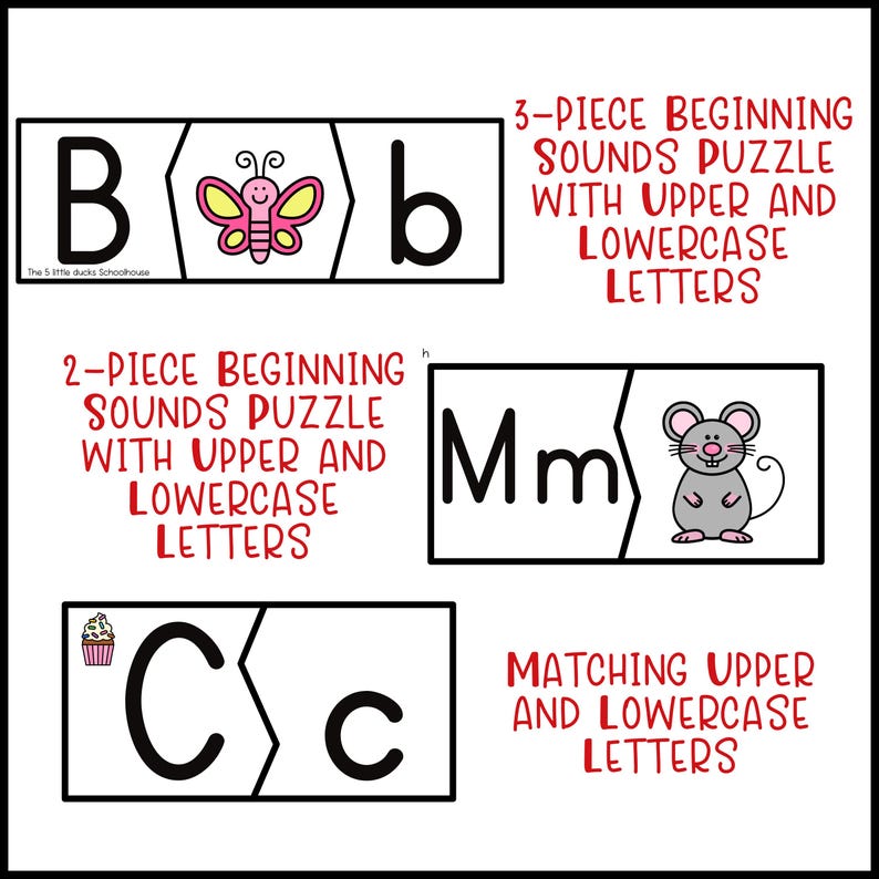 Printable Alphabet Beginning Sounds Matching Puzzles for Preschool and ...