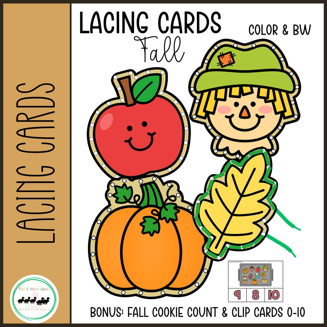 Fall Lacing Cards & Bonus Counting Clip Cards 0-10, Educational Fine ...