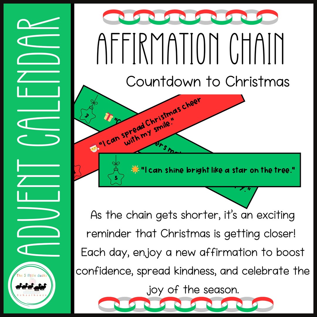 Affirmation Chain Advent Calendar|daily Positivity Countdown for Kids ...