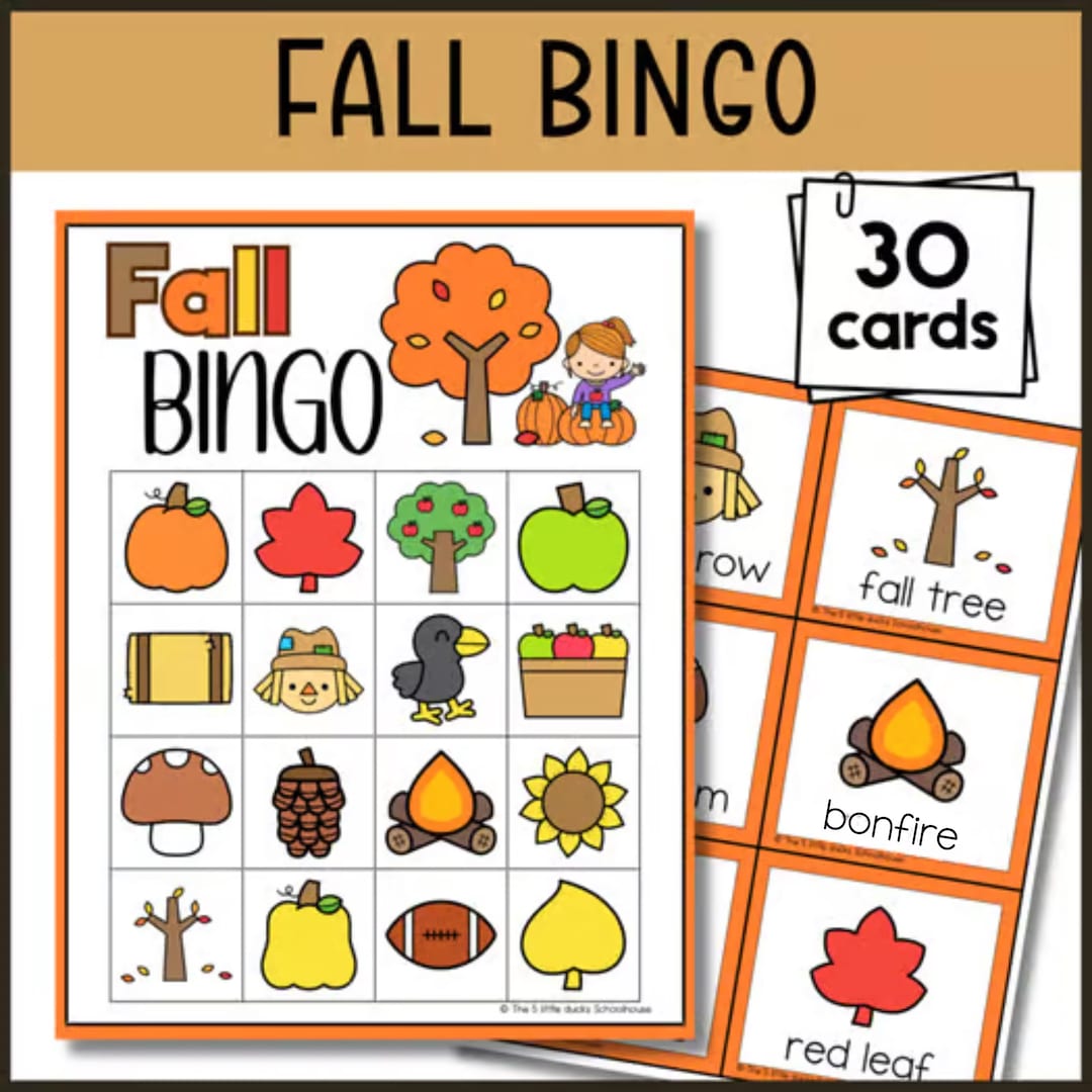 Printable Fall Bingo Game | Kids Classroom Activity (digital Download ...