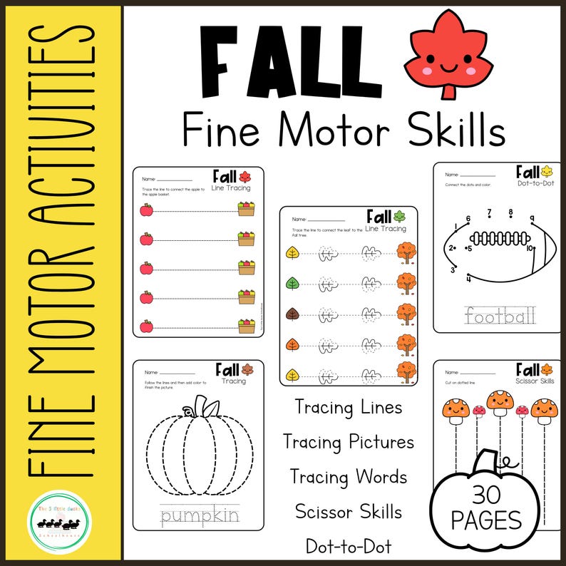 Fall Fine Motor Activity Pages for Kids | Seasonal Crafts & Learning ...