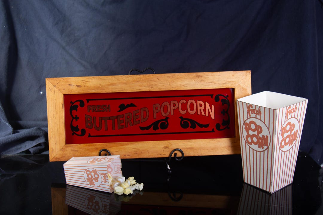 Etched Glass Buttered Popcorn Vintage-style Sign, Perfect for the Home ...