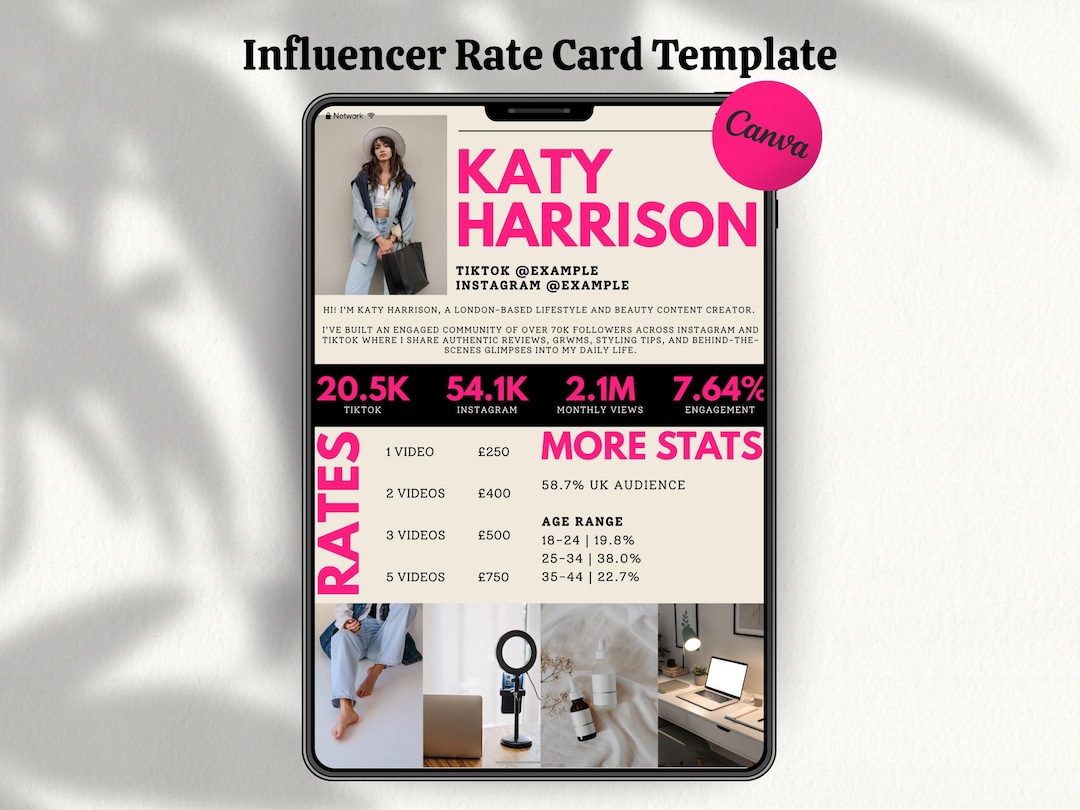 Canva Template Influencer Rate Card | Pink Media Kit | Editable Canva ...
