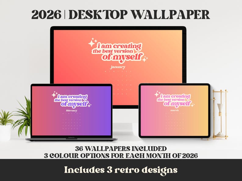 2026 Calendar Desktop Wallpaper: Retro Gradient Desktop Background With ...