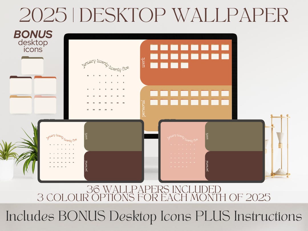 2025 Retro Calendar Desktop Wallpaper With Bonus Icons (digital ...