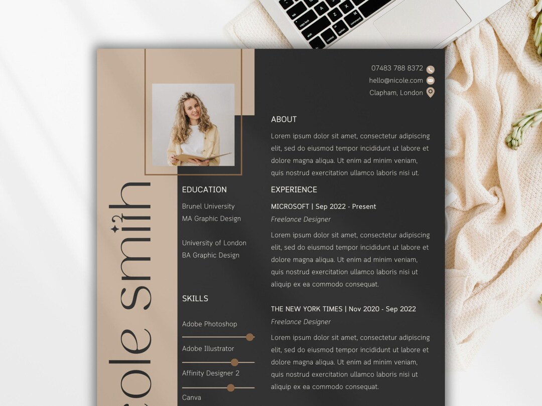 Canva Creative Resume Template Black and Gold CV Template Professional ...