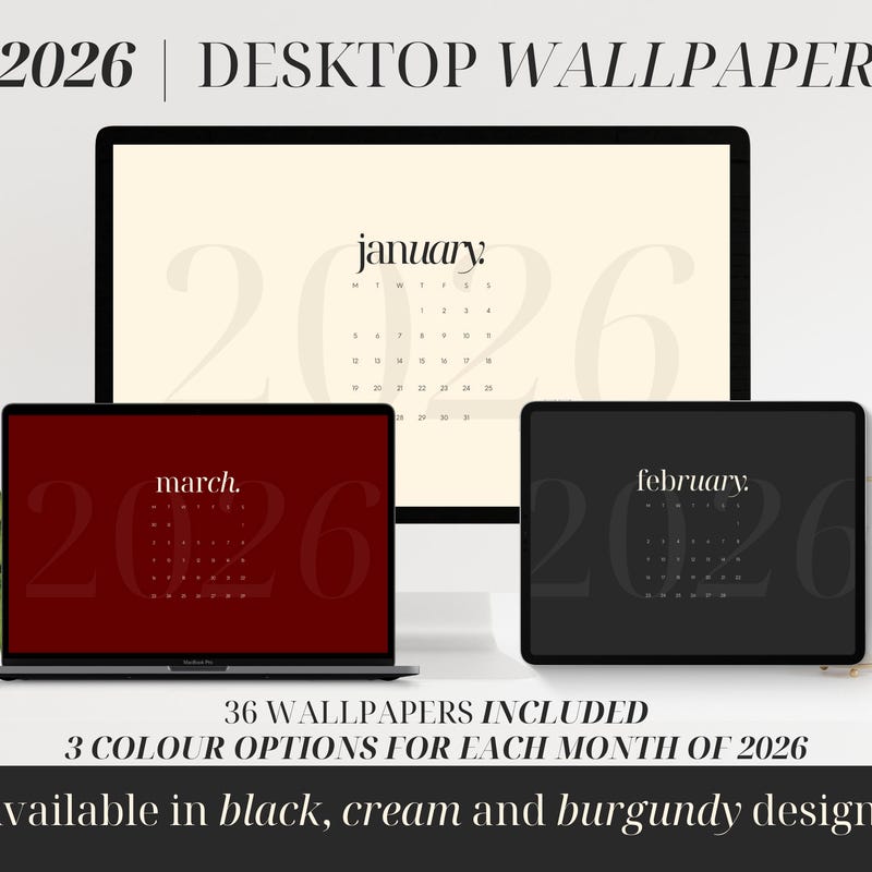 2026 Calendar Desktop Wallpaper - Etsy