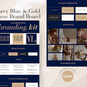Blue and Gold Luxe Brand Board Canva Template Branding Board Kit Brand ...