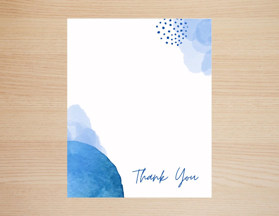 Blank Watercolor Thank You Note Blue - Etsy
