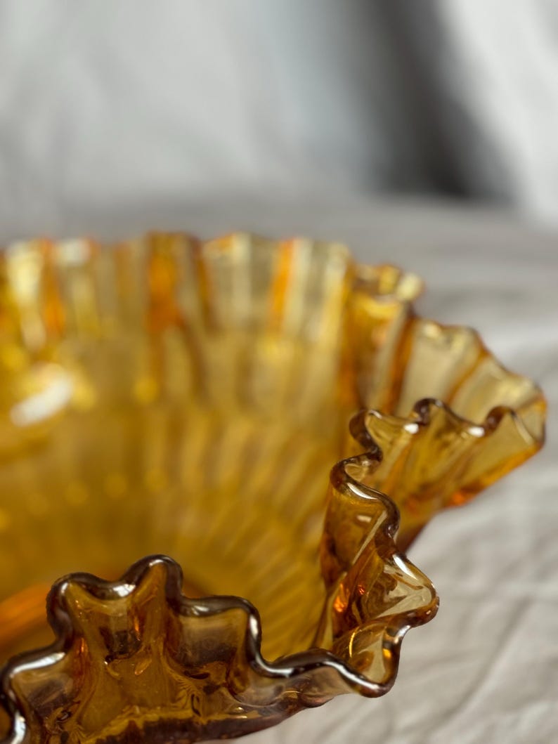 Fenton Amber Ruffled Thumbprint Bowl and Pedestal Duo - Etsy