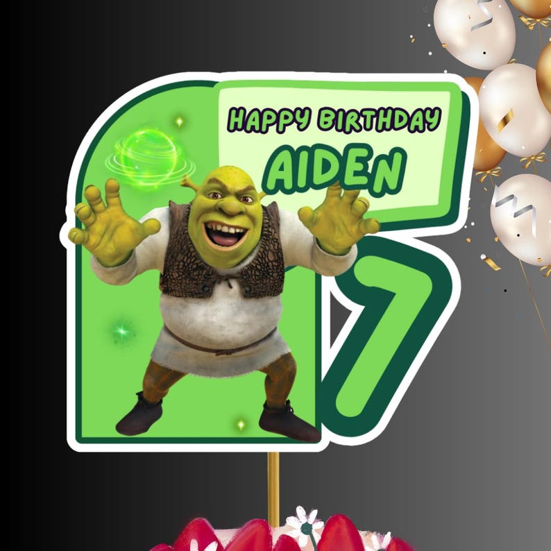 Personalised Cake Topper Shrek Any Name Any Age Birthday Decoration ...