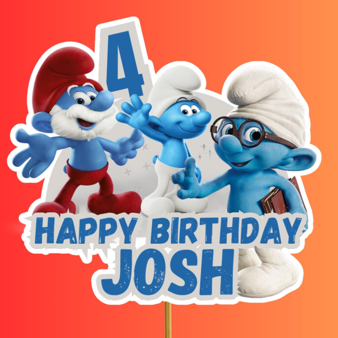 Personalised Cake Topper Any Smurfs Name Any Age Birthday Decoration - Etsy