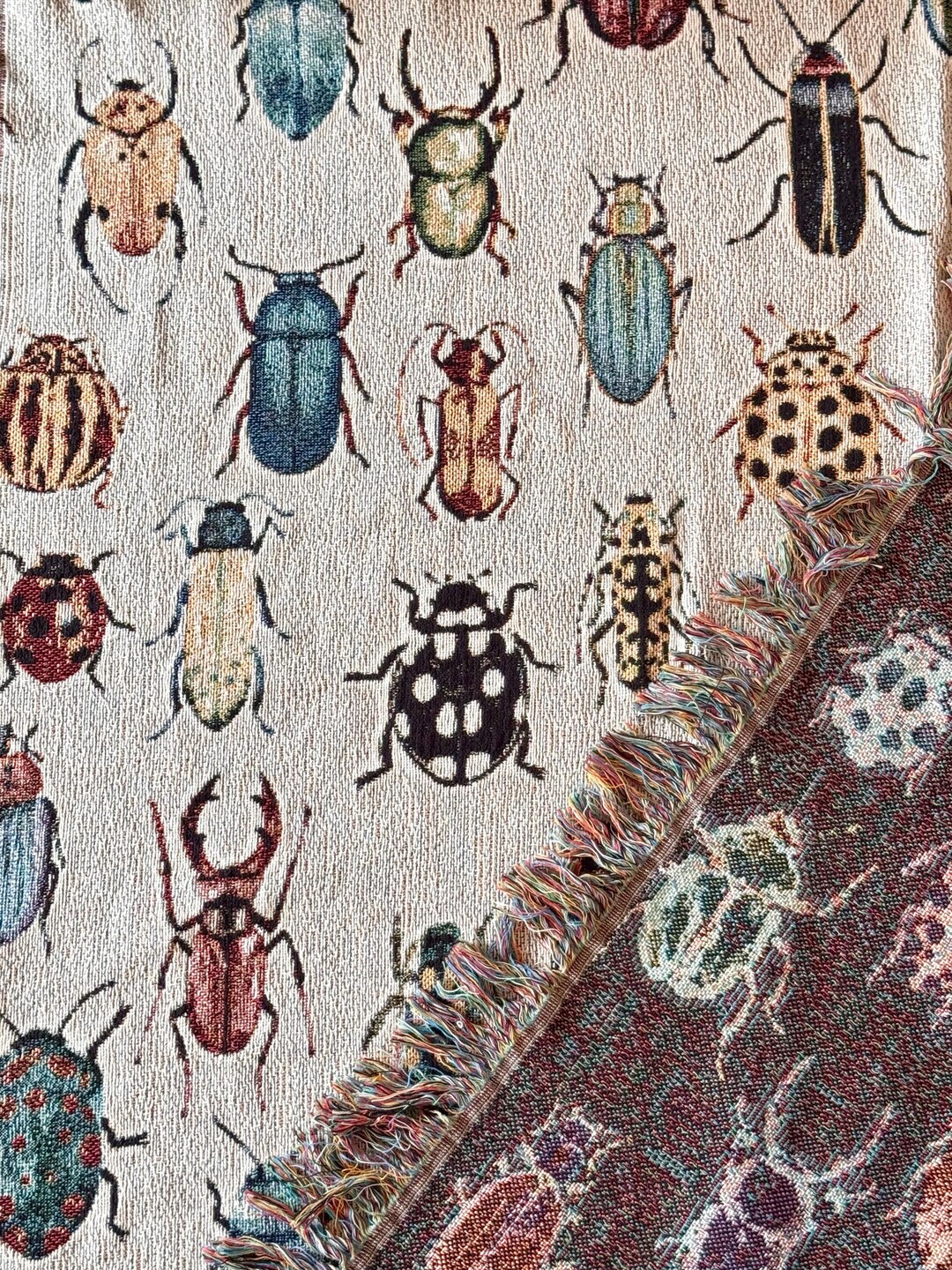 Woven Beetle Blanket Light | Woven Insect Throw Blanket | Bug Throw ...