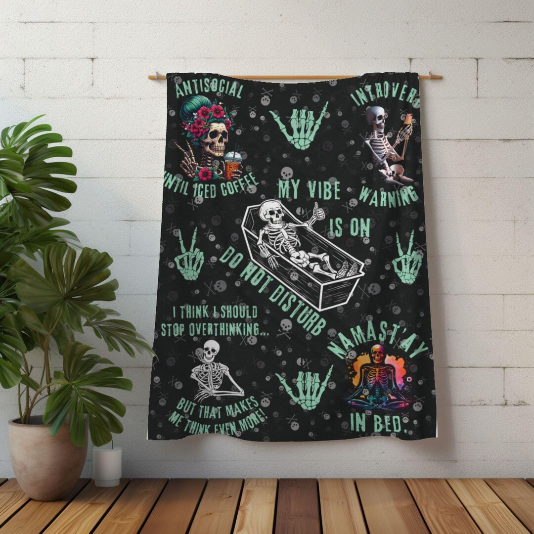 Custom Velveteen Skull Blanket, Skeleton Introvert Soft Plush, Skull ...
