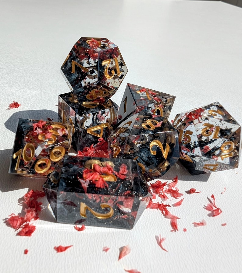 Dnd Dice Set Clair Obscur, Handmade Resin Dice Set, Artistic Floral ...