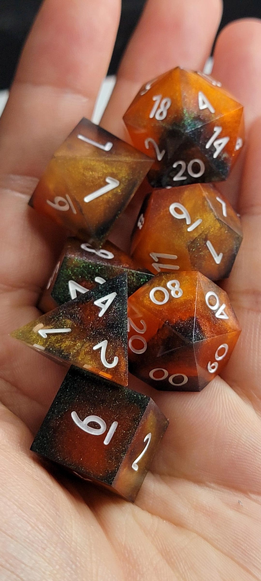 Burning Oil Slick - Red Orange Yellow Handmade Sharp Edge 7 Set Dnd MTG ...